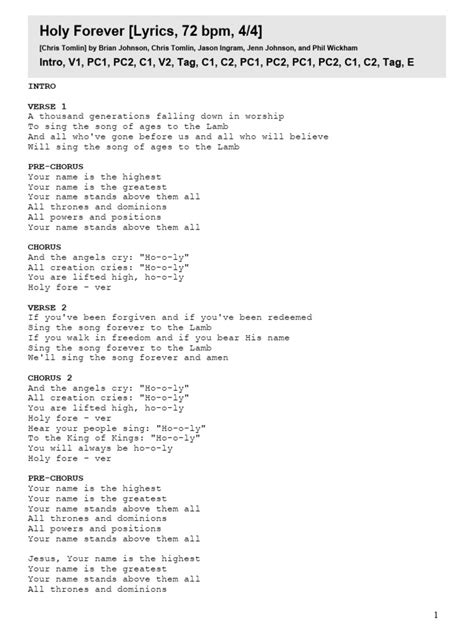 Holy Forever Lyrics Overview Pdf Religion And Spirituality