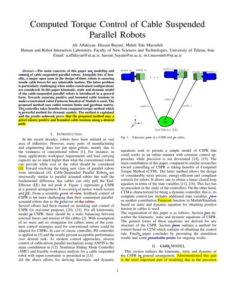 Pdf Computed Torque Control Of A Cable Suspended Parallel Robot