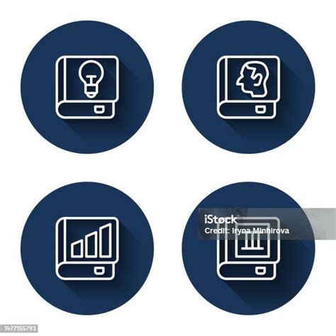 세트 라인 사용자 설명서 법률 책 금융 및 긴 그림자가있는 책 파란색 원 버튼 벡터 개념에 대한 스톡 벡터 아트 및 기타 이미지 개념 교환 그래프 Istock