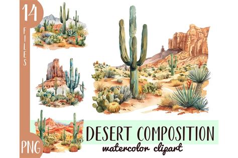 Watercolor Desert Compositions Clipart Desert Landscape Png