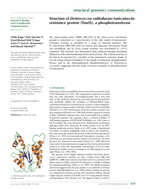 Pdf Structure Of Deinococcus Radiodurans Tunicamycin Resistance