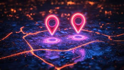 Neon Location Pins Over City Map Premium Ai Generated Image