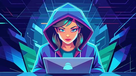 Print Polygonal Digital Hack Woman In Blue On Futuristic Technology