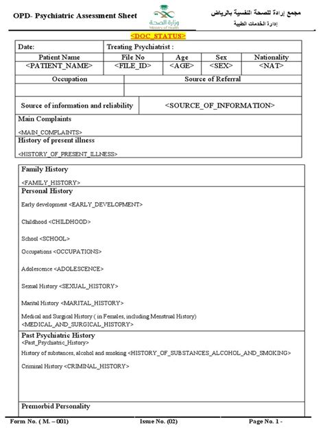 Opd Sheet Pdf Psychiatry Mental Disorder
