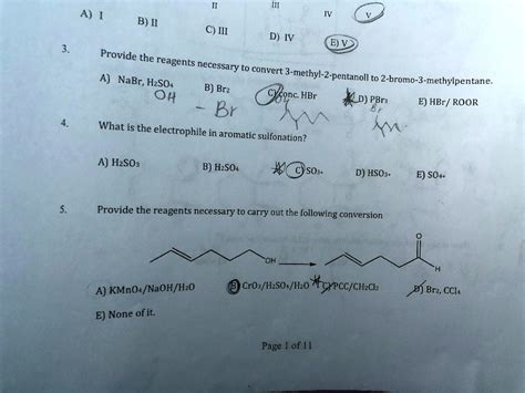 SOLVED: A) 1 B) II C) III D) IV Provide the reagents necessary to convert A) NaBr, H2SO4, 3 ...