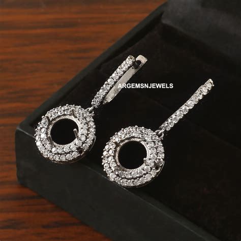 Sterling Silver Dangle Earrings 7mm Round Prong Setting Semi Mount Etsy