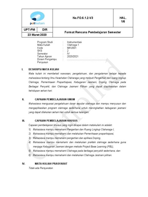 Rencana Pembelajaran Olahraga 1 Pdf