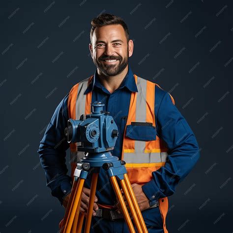 Premium Photo Isolated Surveyor Assistant On Blue Background
