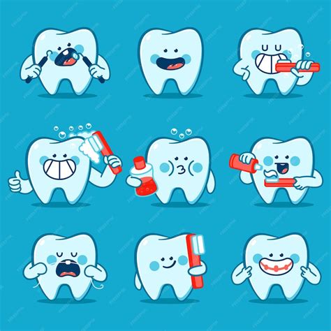 Premium Vector Cute Cartoon Teeth Characters Vector Set Isolated On