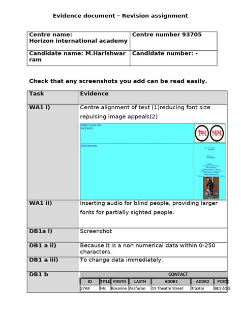 Evidence Document Revision Assignment Term 2 Pdf