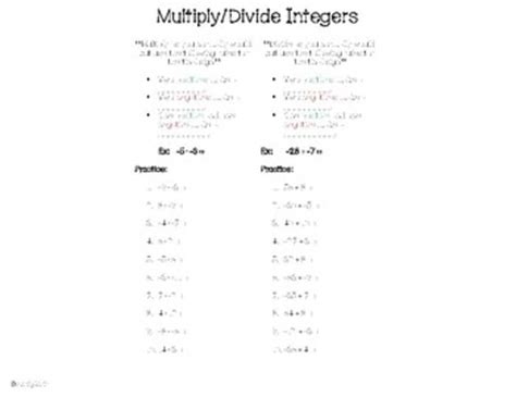 Integer Operation Notes By Kraftymath Tpt