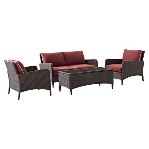 Kiawah 4 Piece Outdoor Wicker Seating Set With Sangria Cushions Dcg