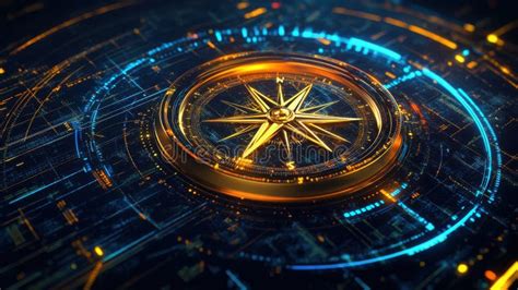 Futuristic Digital Interface With Golden Compass Design Trading World