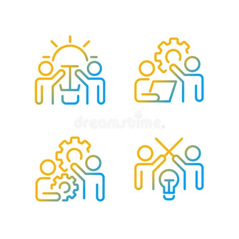 Successful Teamwork Gradient Linear Vector Icons Set Stock Vector Illustration Of Pictogram