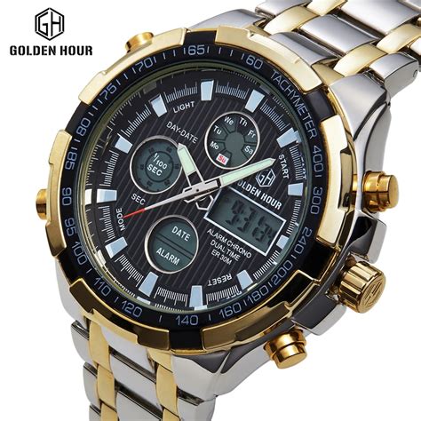 Luxury Brand Analog Digital Watches Men Led Full Steel Male Clock Men