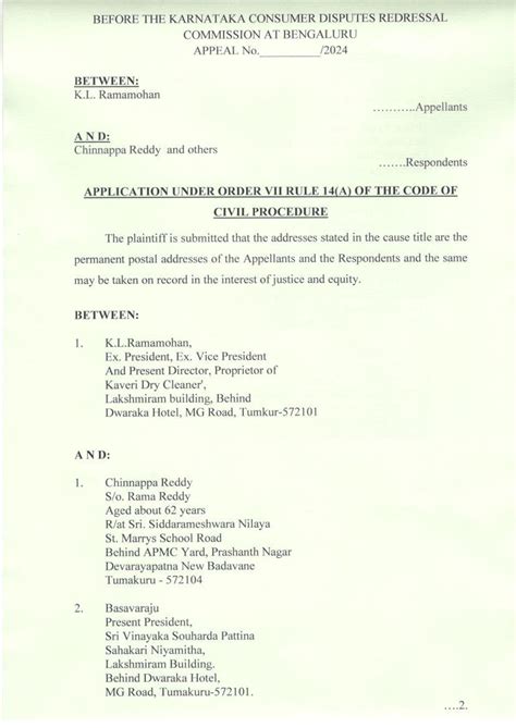 Klr Mohan Memo1 65 Memo Draft Before The Karnataka Consumer