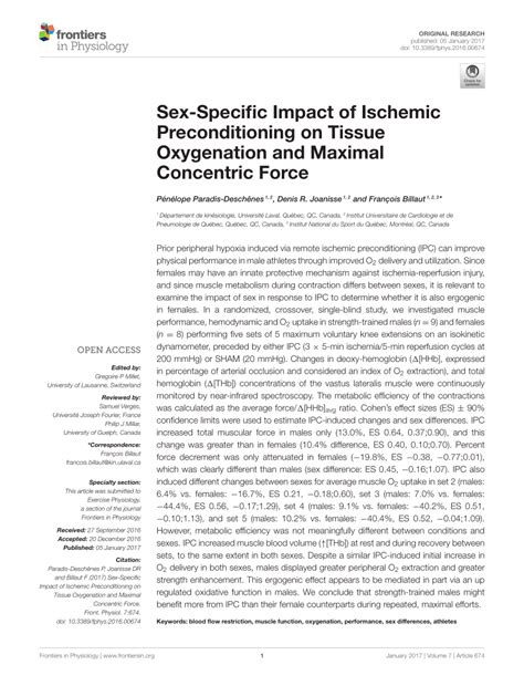 Pdf Sex Specific Impact Of Ischemic Preconditioning On Tissue