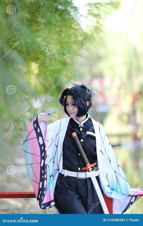 Japan Anime Cosplay Portrait Of Girl With Comic Costume With Japanese