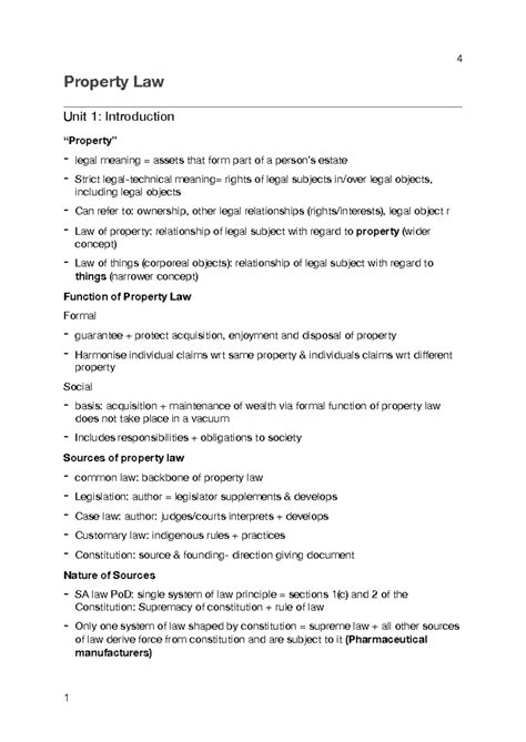 Property Law Class Notes Pdf Property Law Unit 1 Introduction
