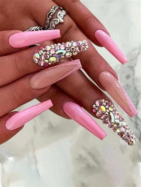 Rhinestone Stiletto Nails Generic 24pcs Rhinestone Stiletto White