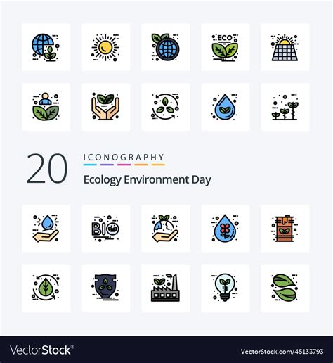 20 ecology line filled color icon pack like vector image