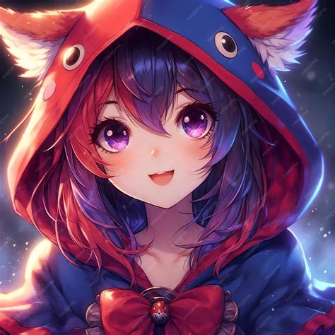 Redhaired Anime Girl With Fox Ears Wearing A Red Hood Premium Ai