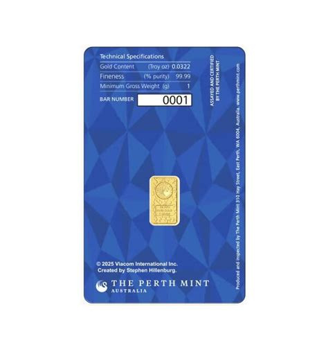 Perth Mint 2025 Spongebob Squarepants 1g Gold Minted Bar Mk Bullion