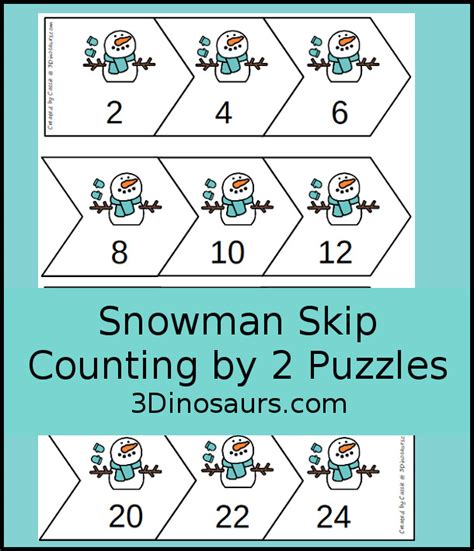 Fun Hands On Snowman Skip Counting By 2 Puzzles 3 Dinosaurs