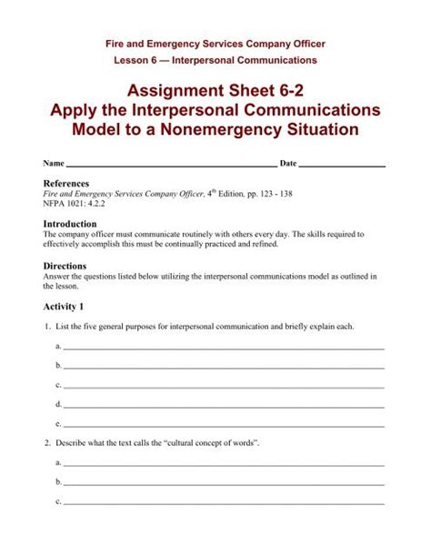 Assignment Sheet 6 2 Apply The Interpersonal Communications