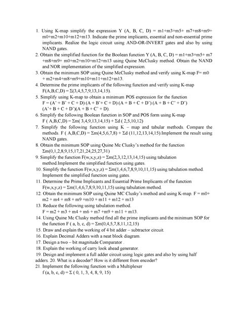 Copy Of Dld Question Bank Using K Map Simplify The Expression Y A B