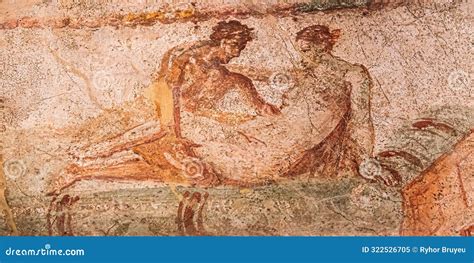 Pompeii Italy Fresco Sex Scene On Wall Of Lupanar Of Pompeii