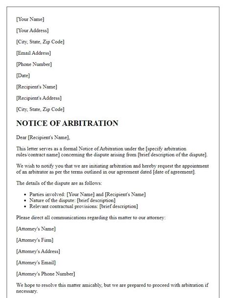 Letter Template For Arbitration Proceeding Initiation Free Samples In