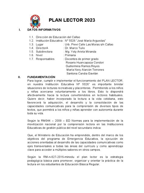Plan Lector Primer Grado 2023 Descargar Gratis Pdf Educación