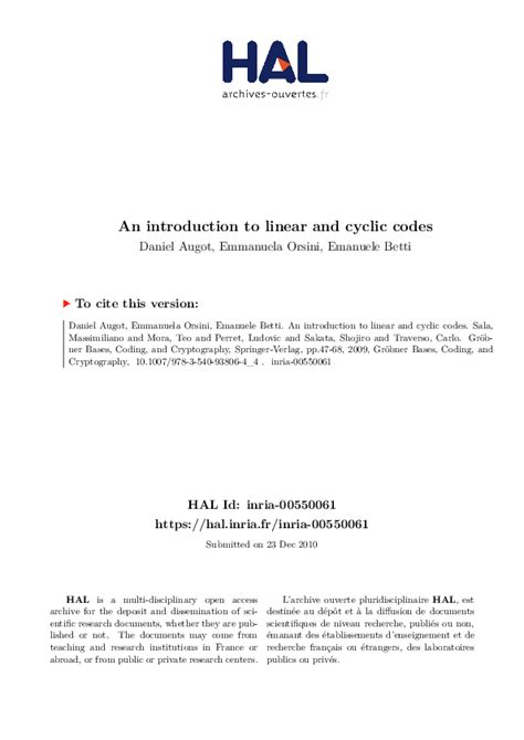 Pdf An Introduction To Linear And Cyclic Codes