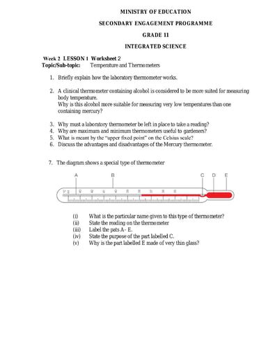 Grade 11 Integrated Science Week 2 Lesson 1 Worksheet 2 And Answer Sheet
