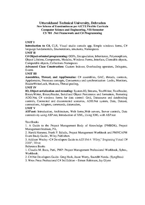 Btech Th Sem Net Framework And C Programming Syllabus Uttarakhand Technical University