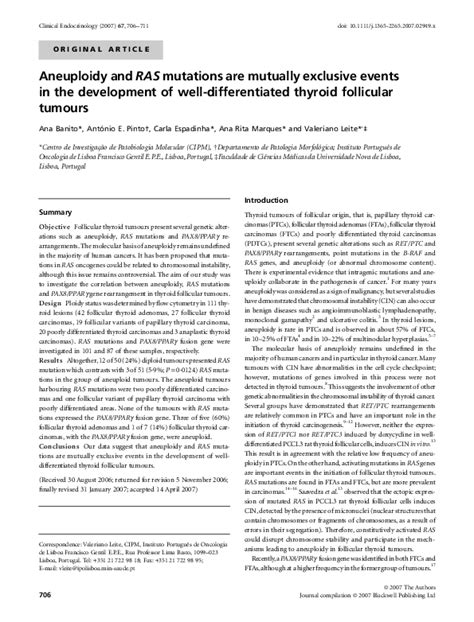 Pdf Aneuploidy And Ras Mutations Are Mutually Exclusive Events In The