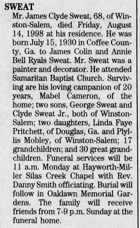 James Clyde Sweat 1930 1998 Find A Grave Memorial
