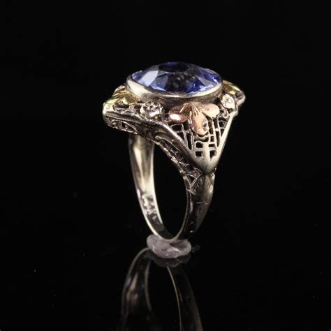 Antique Art Deco 14k White Gold Tri Gold Filigree Ring For Sale At 1stdibs
