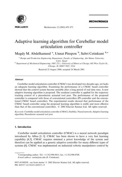 Pdf Adaptive Learning Algorithm For Cerebellar Model Articulation