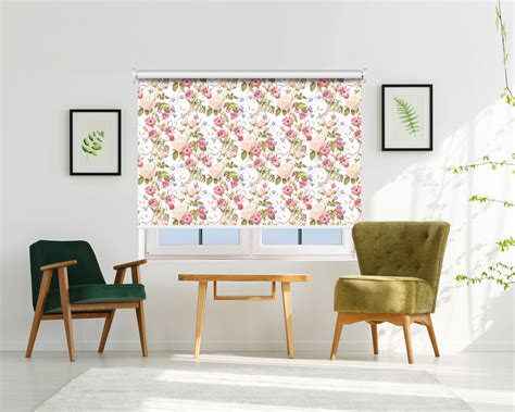 Red Flowers Pattern Printed Roller Blind Removable Wallpapers Wall