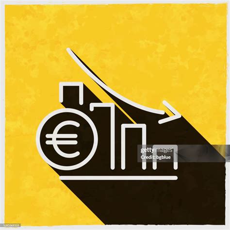 Chart Of Decreased Euro Rate Icon With Long Shadow On Textured Yellow