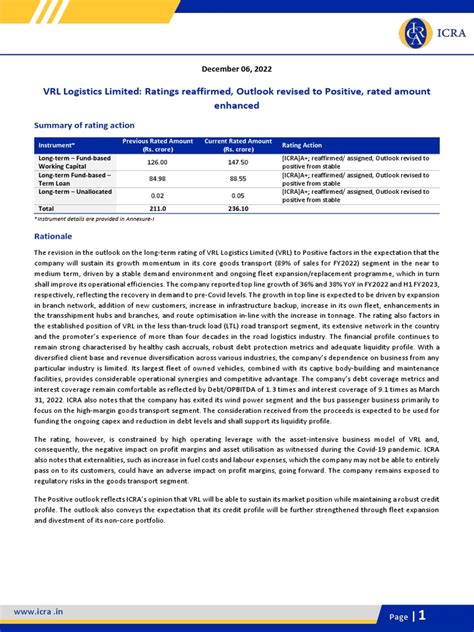 Vrl Logistics Limited Pdf Leverage Finance Credit Rating Agency