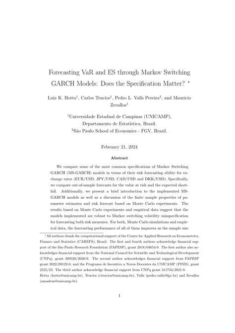 Pdf Forecasting Var And Es Through Markov Switching Garch Models