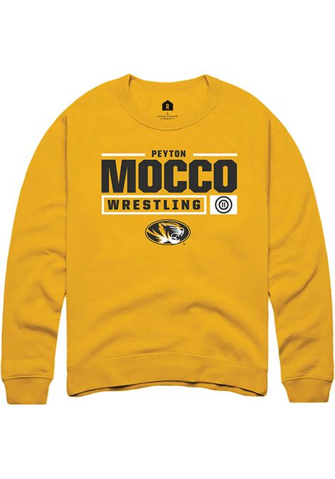 Peyton Mocco Missouri Tigers Mens Gold Nil Stacked Box Crew Sweatshirt 247698347