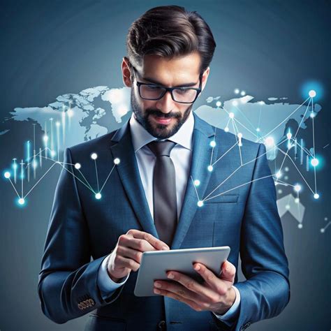 Businessman Using Tablet And Touching Global Customer Structure On
