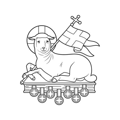 Lamb Of God Agnus Dei On The Book With Seven Seals Illustration Outline