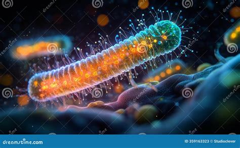 A Detailed Microscopic View Of Bacteria And Microorganisms Stock