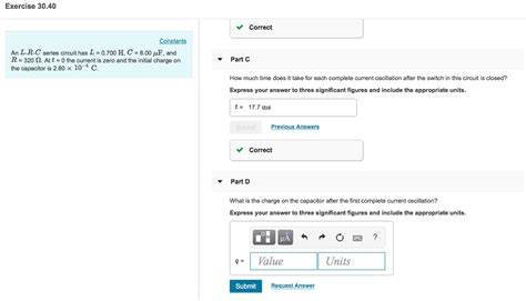 solved exercise 30 40 correct constants an l r c series