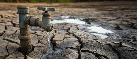 leaking faucet on cracked dry ground water scarcity issue drought